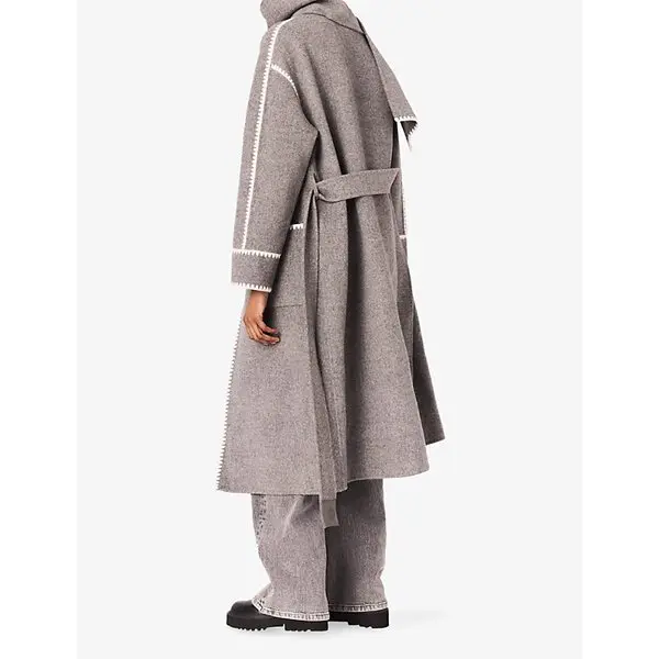 Maje Integrated-scarf Double-faced Wool-blend Coat