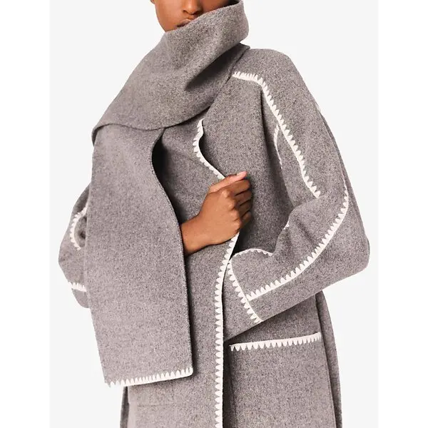 Maje Integrated-scarf Double-faced Wool-blend Coat