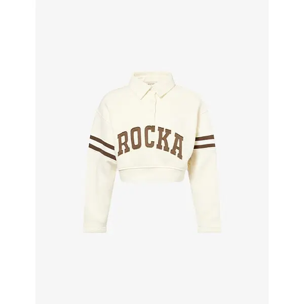 RU & ROCKA Cropped Cotton-blend Polo Sweatshirt - Cream