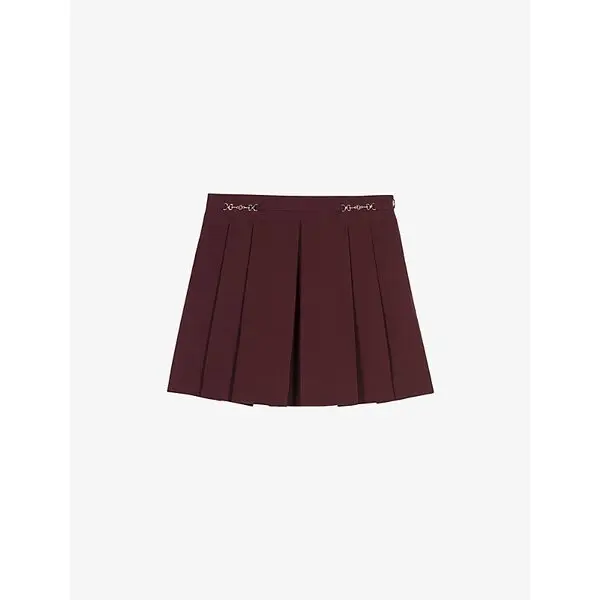 Maje Stretch Wool-blend Pleated Mini Skirt With Clover-chain