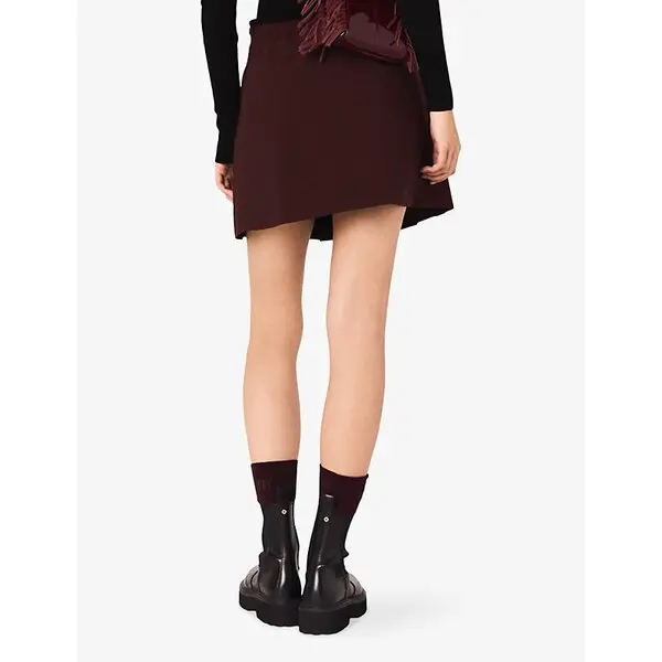 Maje Stretch Wool-blend Pleated Mini Skirt With Clover-chain