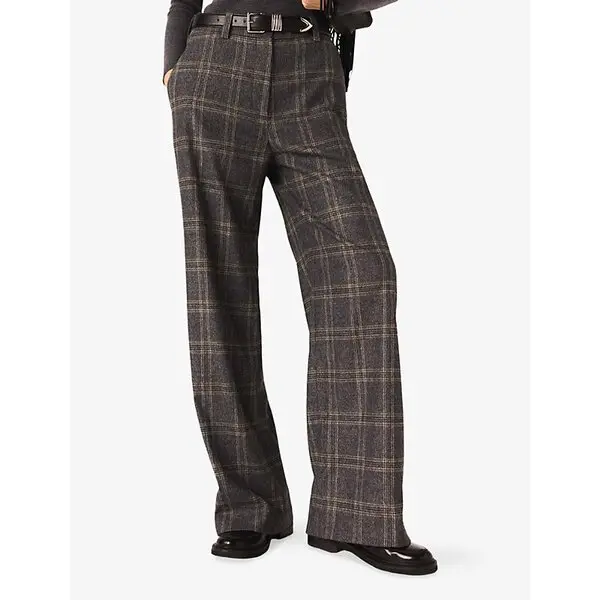 Maje Checked Wide-leg Trousers