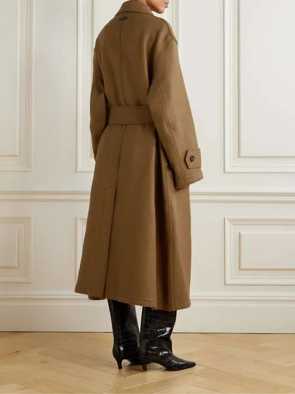 Ami Belted Wool-gabardine Coat - Dark Brown