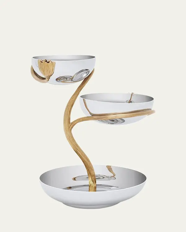 L'Objet Deco Leaves Medium 3-tier Server - White/gold