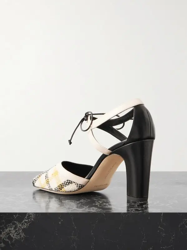 Manolo Blahnik Subura Leather-trimmed Checked Wool Pumps