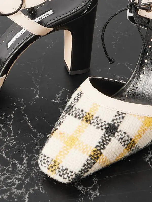 Manolo Blahnik Subura Leather-trimmed Checked Wool Pumps