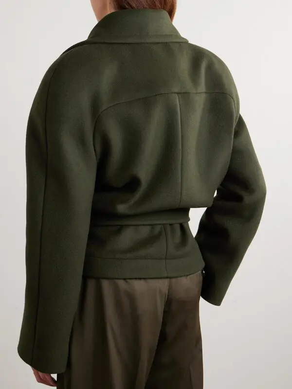 Stella McCartney Cropped Belted Double-breasted Wool Coat - Green