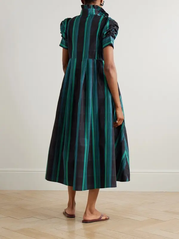 Thierry Colson Venetia Ruffled Gathered Checked Midi Dress - Green - 60%  Off | Editorialist