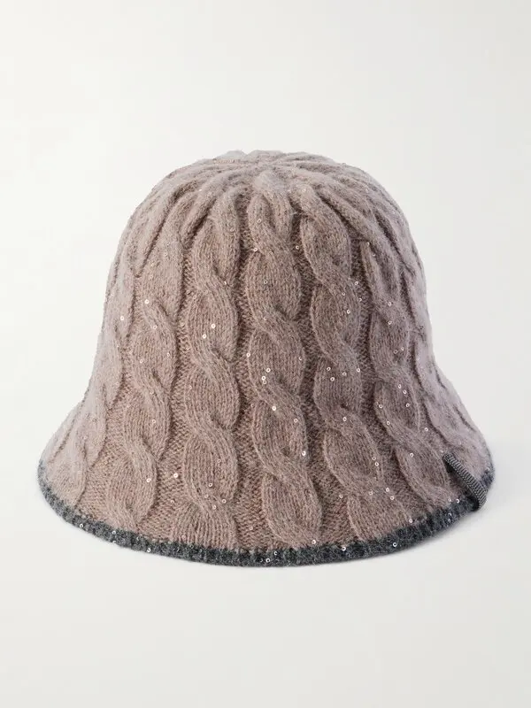 Brunello Cucinelli Embellished Cable-knit Bucket Hat - Brown