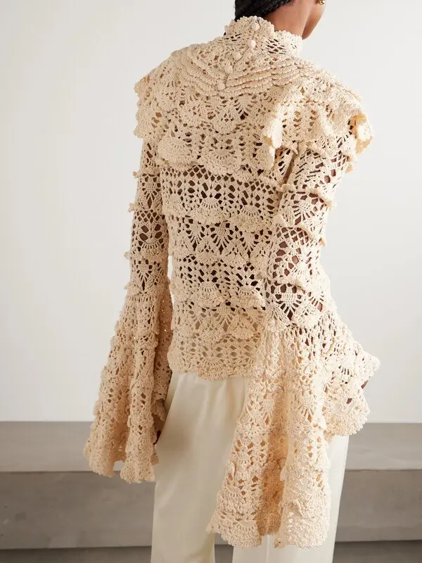 Zimmermann Hypnotic Tiered Crocheted Cotton Turtleneck Top