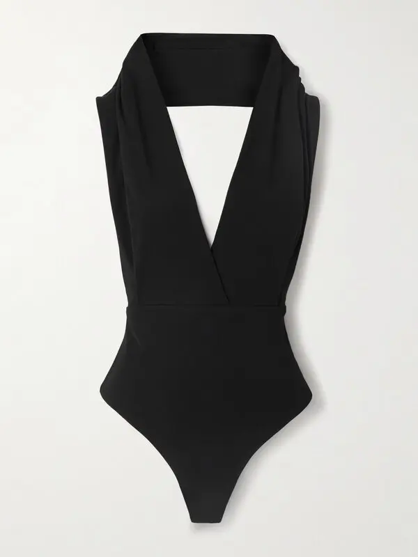 Balmain Hooded Open-back Draped Jersey Bodysuit - Black
