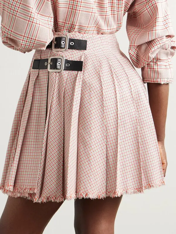 JIL SANDER Belted Pleated Checked Mini Skirt - Multi