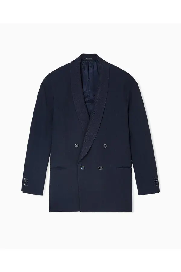Giorgio Armani Double-breasted Virgin Wool Jacket - Blue