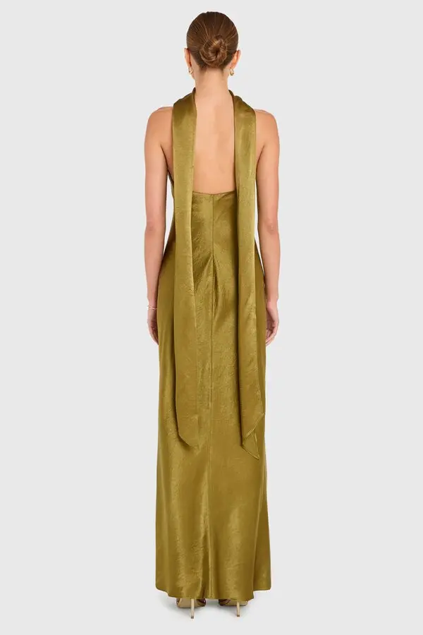 Amanda Uprichard Ashton Maxi Dress In Textured Satin - Olive