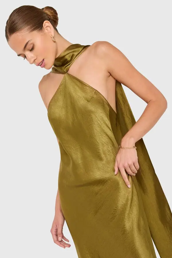 Amanda Uprichard Ashton Maxi Dress In Textured Satin - Olive