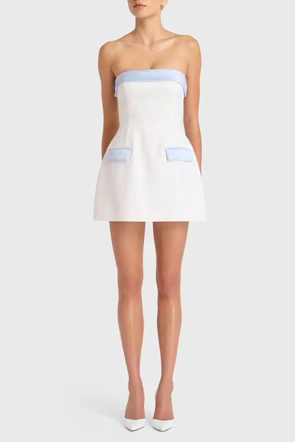 Amanda Uprichard Lucienne Strapless Mini Romper By - Ivory / Powder Blue