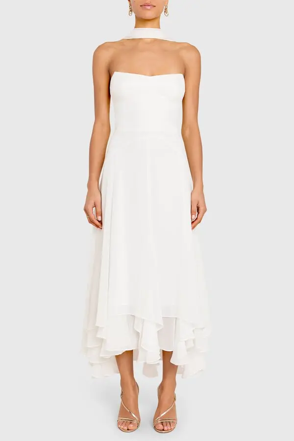 Amanda Uprichard Monterey Strapless Chiffon Midi Dress - Ivory