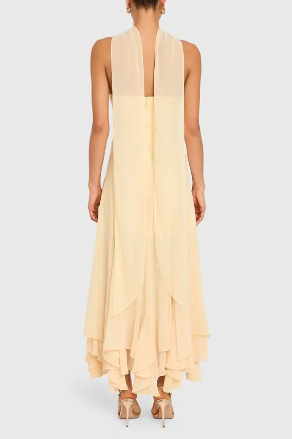 Amanda Uprichard Monterey Chiffon Midi Dress With Scarf
