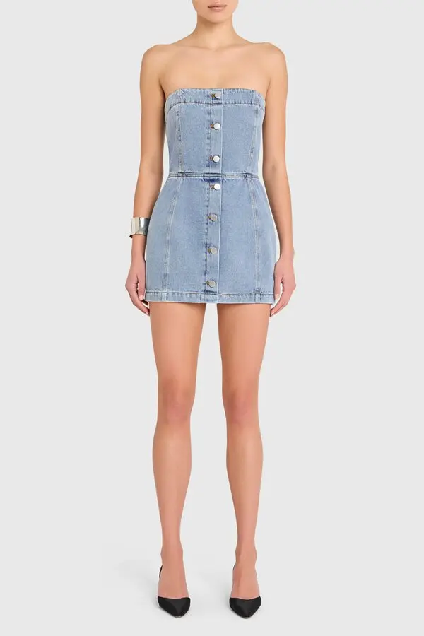 Amanda Uprichard Scorpio Denim Skort Romper - Destiny Wash