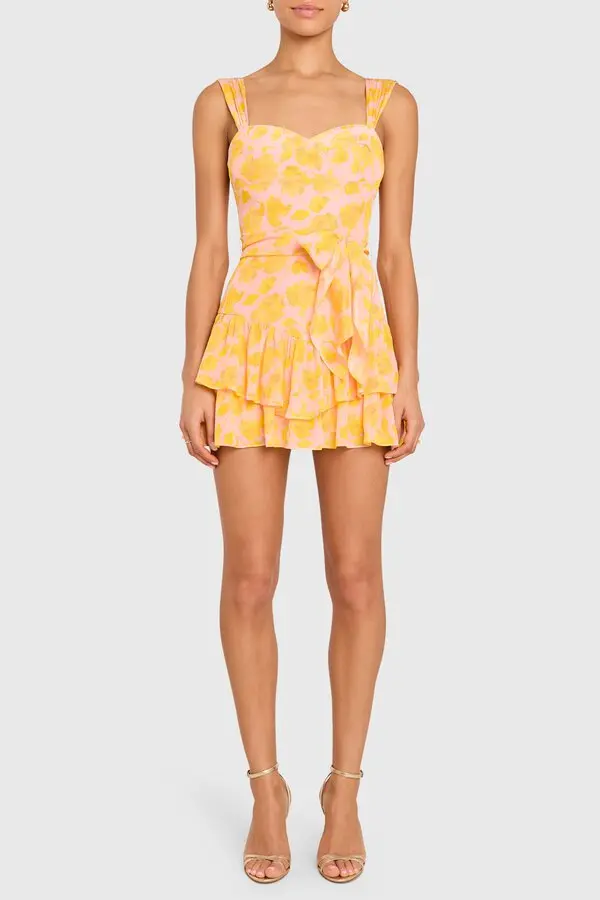 Amanda Uprichard Kendra Skort Romper - Narcissus Print