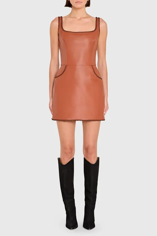 Amanda Uprichard Ginger Skort Romper - Chestnut