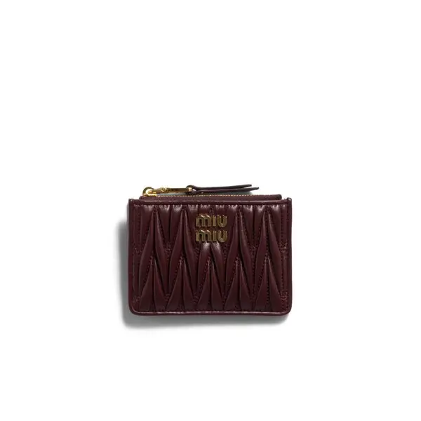 Miu Miu Matelassé Nappa Leather Card Holder - Burgundy