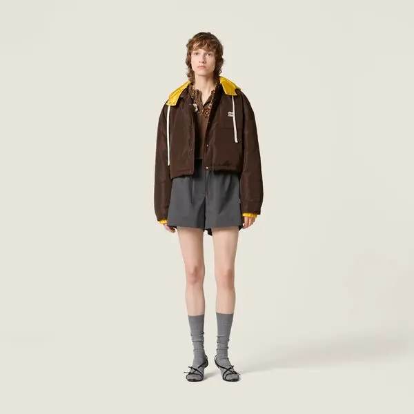 Miu Miu Technical Pongé Down Cropped Hoodie Jacket