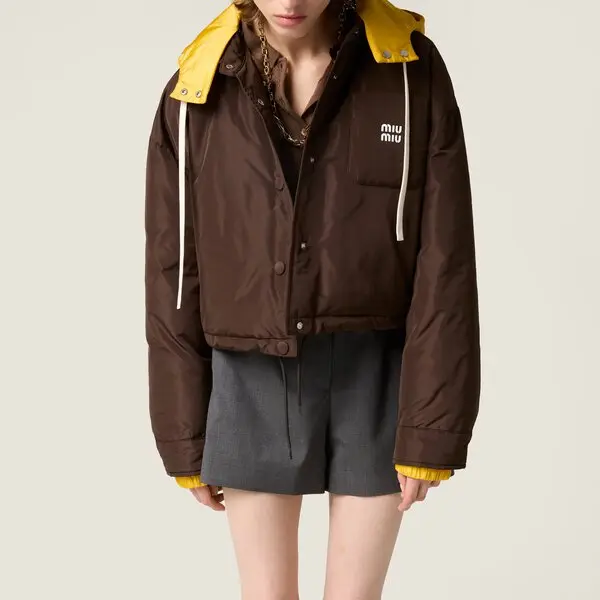 Miu Miu Technical Pongé Down Cropped Hoodie Jacket