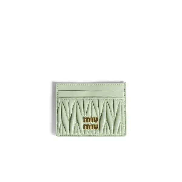 Miu Miu Matelassé Nappa Leather Card Holder - Aqua