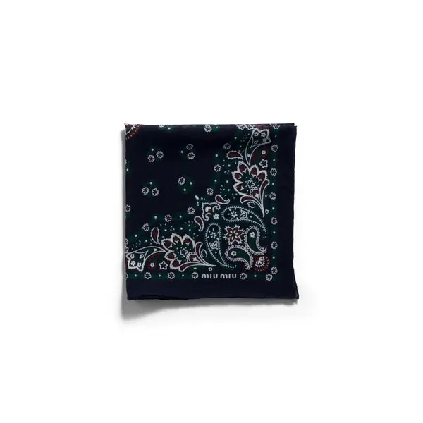 Miu Miu Printed Wool And Cashmere Scarf - Navy