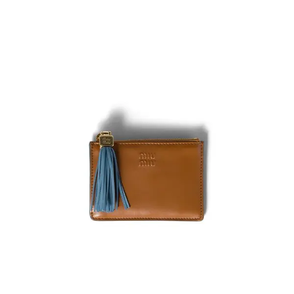 Miu Miu Leather Card Holder - Cognac/astral Blue