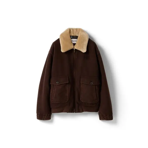 Miu Miu Garment-dyed Wool Blouson With Shearling Collar