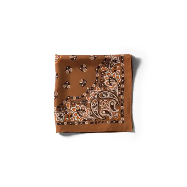Miu Miu Printed Silk Scarf - Cognac