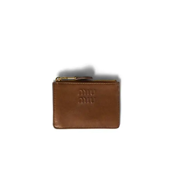 Miu Miu Nappa Leather Card Holder - Oak