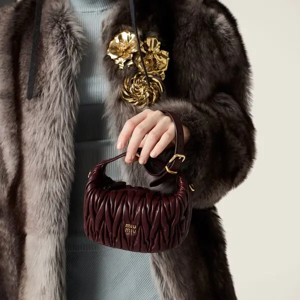 Miu Miu Matelassé Nappa Leather Pouch - Burgundy | Editorialist