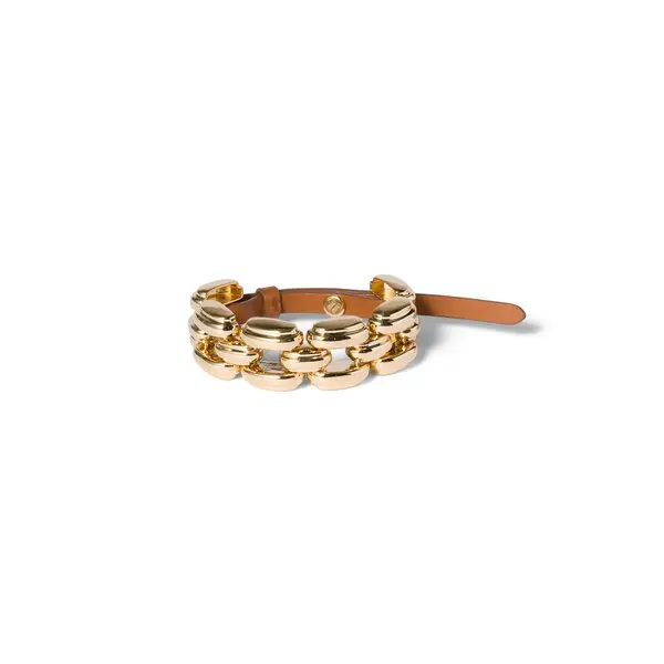 Miu Miu Metal And Leather Bracelet - Gold/cognac