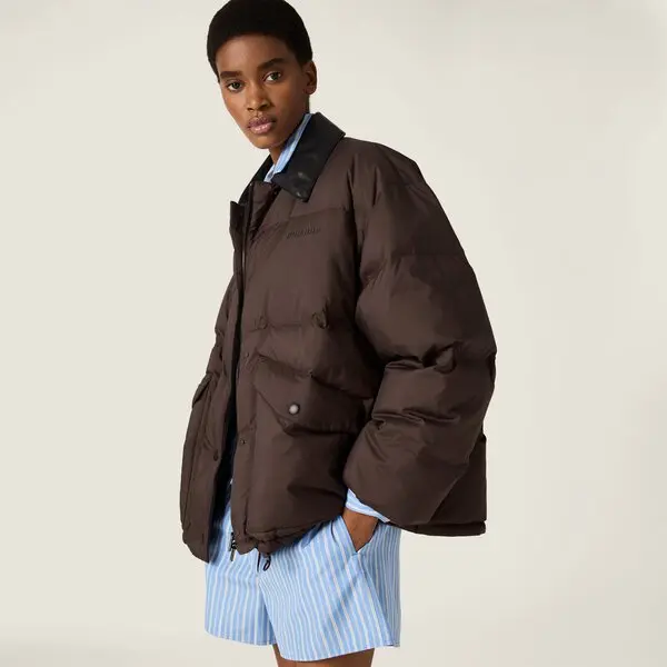 Miu Miu Technical Pongé Cropped Down Jacket - Ebony