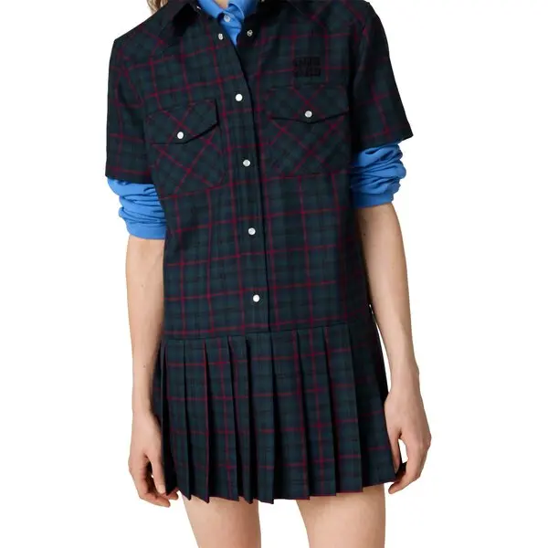 Miu Miu Plaid Pleated Mini Dress