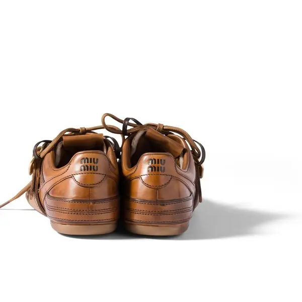 Miu Miu Gymnasium Leather Sneakers With Buckle - Cognac