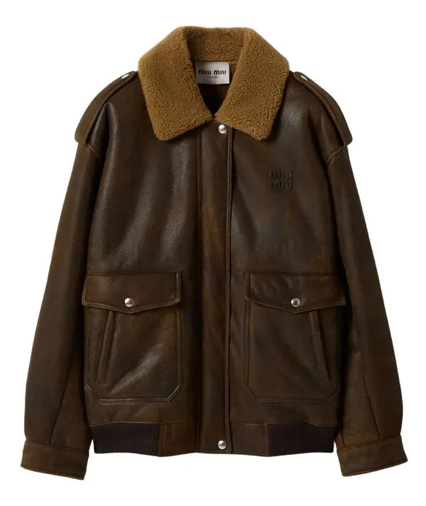 Miu Miu Shearling Blouson Jacket - Dark Brown