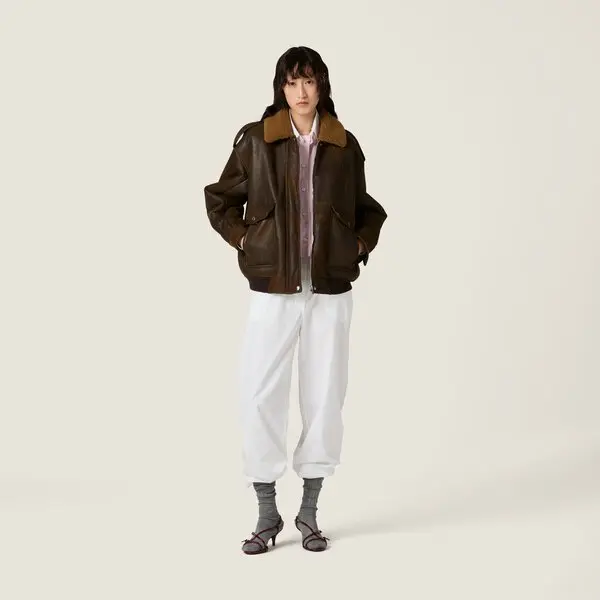 Miu Miu Shearling Blouson Jacket - Dark Brown