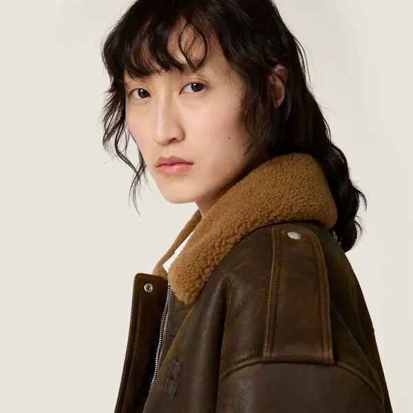 Miu Miu Shearling Blouson Jacket - Dark Brown