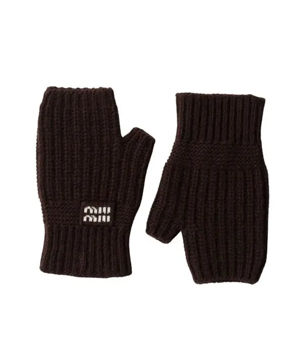 Miu Miu Wool And Cashmere Knitted Gloves - Dark Brown