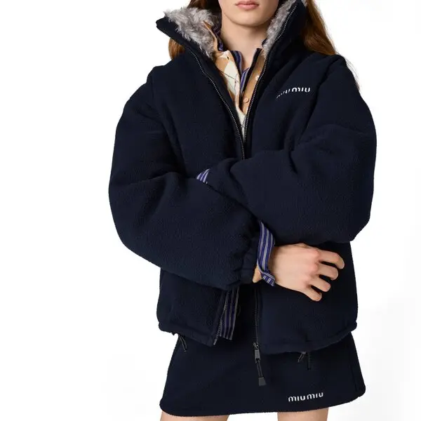 Miu Miu Fleece Down Jacket - Navy | Editorialist