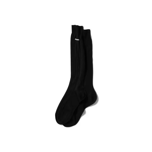 Miu Miu Silk Ribbed Knit Socks - Black