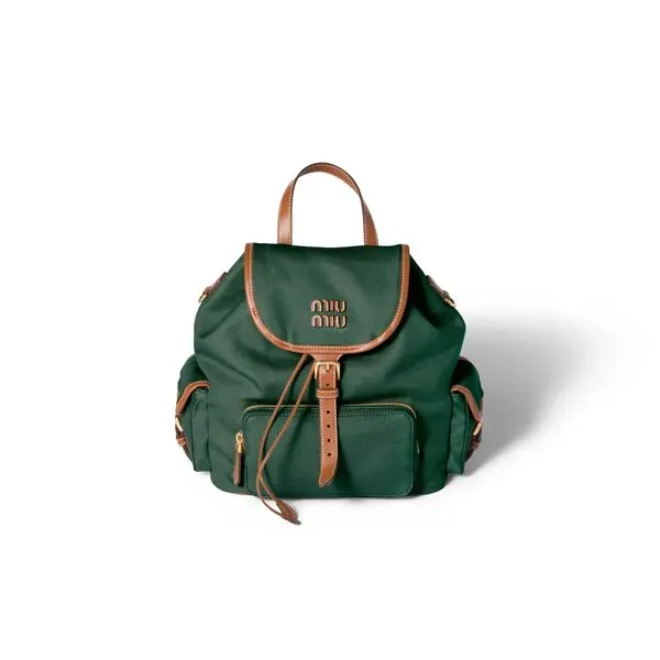 Miu Miu Canvas And Leather Backpack - Billiard Green/brandy