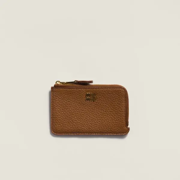 Miu Miu Leather Pouch Card Holder - Cognac