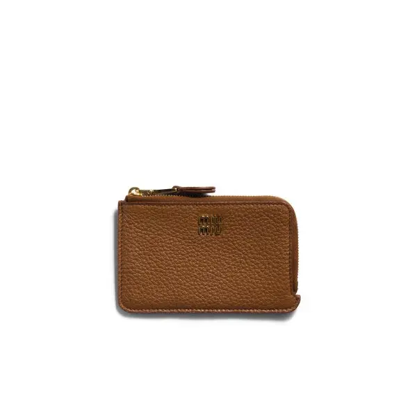 Miu Miu Leather Pouch Card Holder - Cognac