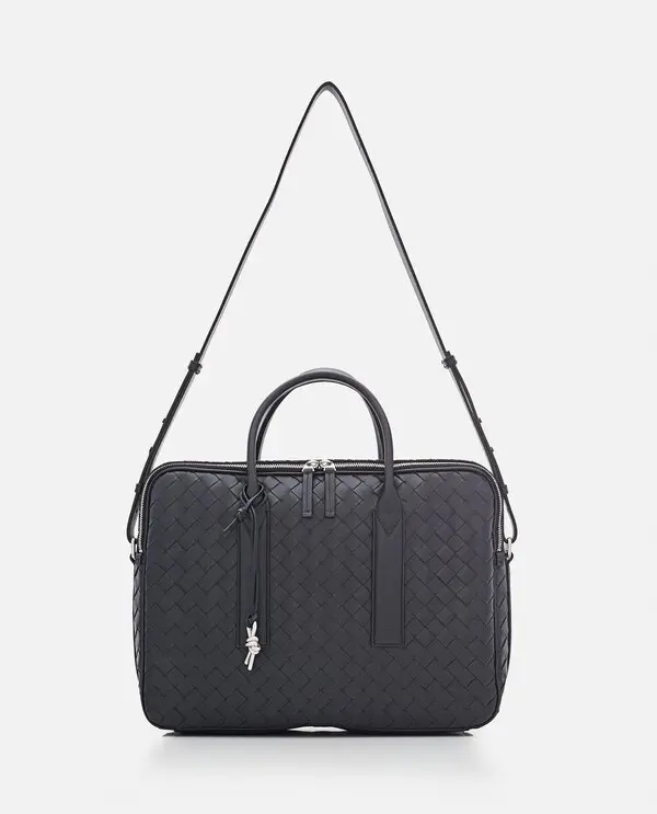 Bottega Veneta Intrecciato Leather Briefcase - Black