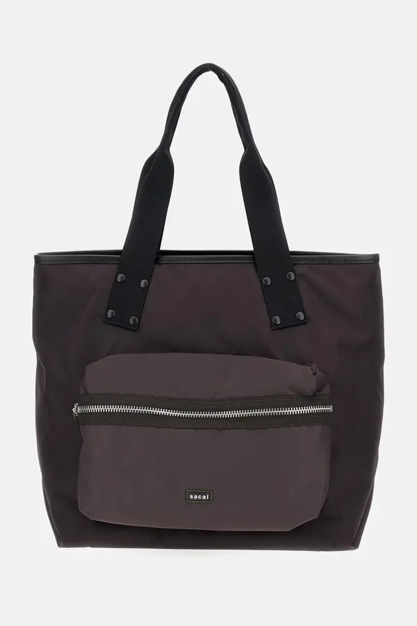 Sacai Large Tote Bag With Pocket - Brown